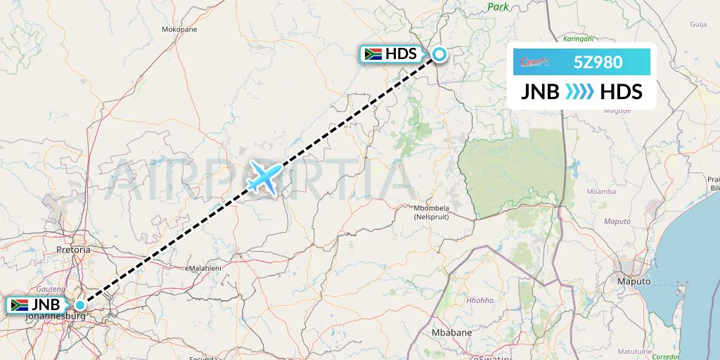 5Z980 Flight Status CemAir: Johannesburg to Hoedspruit (KEM980)