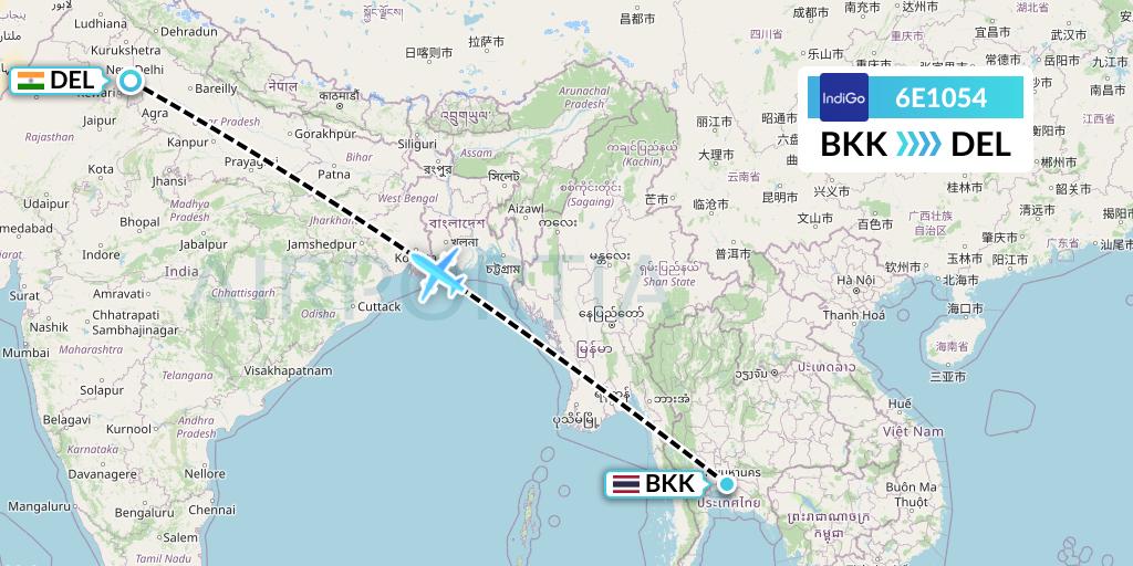 6E1054 Flight Status IndiGo Airlines: Bangkok to Delhi (IGO1054)