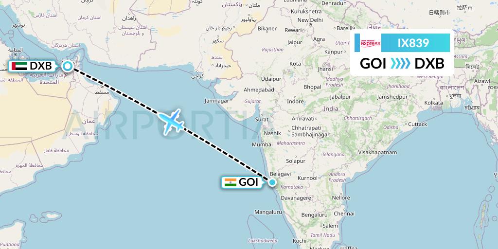 IX839 Flight Status Air India Express: Goa to Dubai (AXB839)