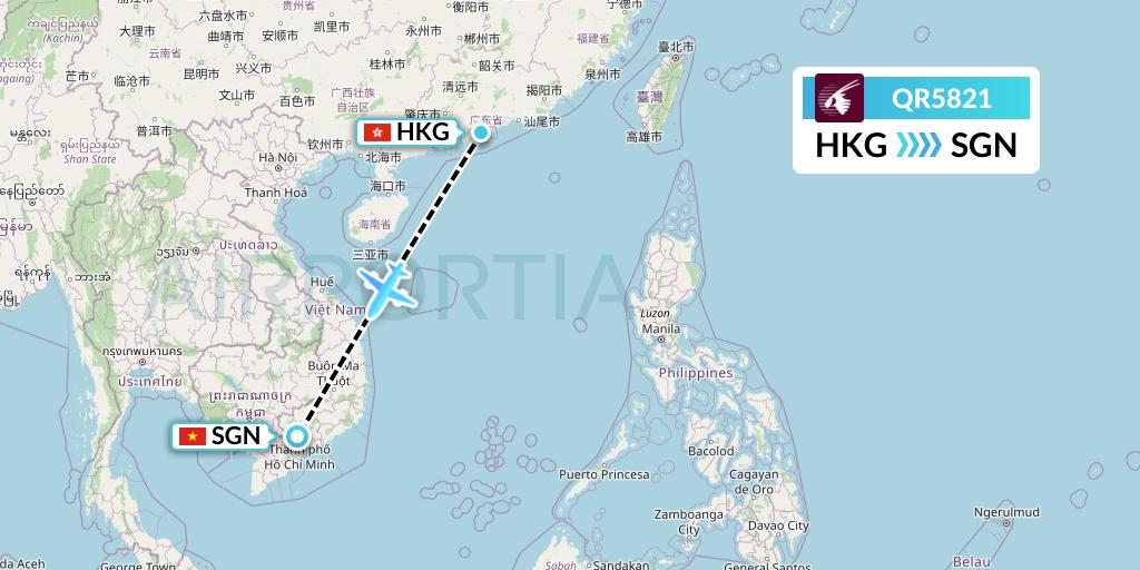 QR5821 Flight Status Qatar Airways: Hong Kong to Ho Chi Minh City (QTR5821)