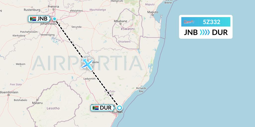 5Z332 Flight Status CemAir: Johannesburg to Durban (KEM332)
