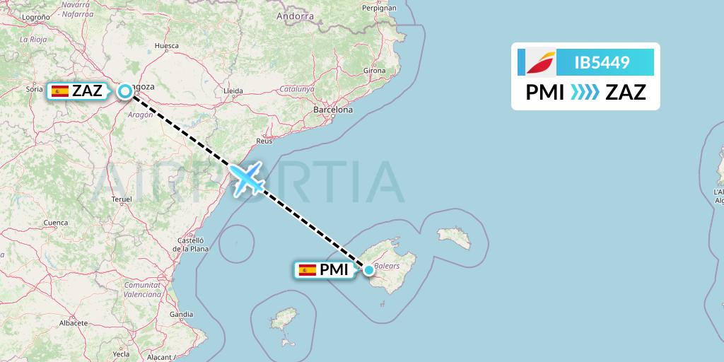 IB5449 Flight Status Iberia: Palma de Mallorca to Zaragoza (IBE5449)