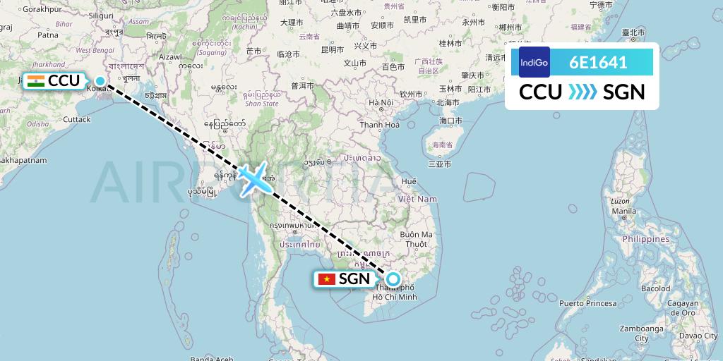 6E1641 Flight Status IndiGo Airlines: Kolkata to Ho Chi Minh City (IGO1641)