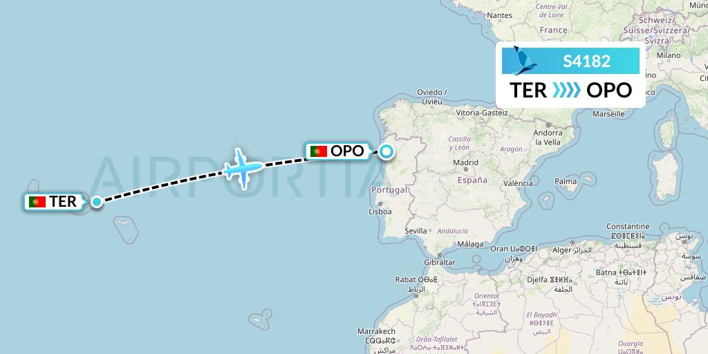 S4182 Flight Status Azores Airlines: Lajes to Porto (RZO182)