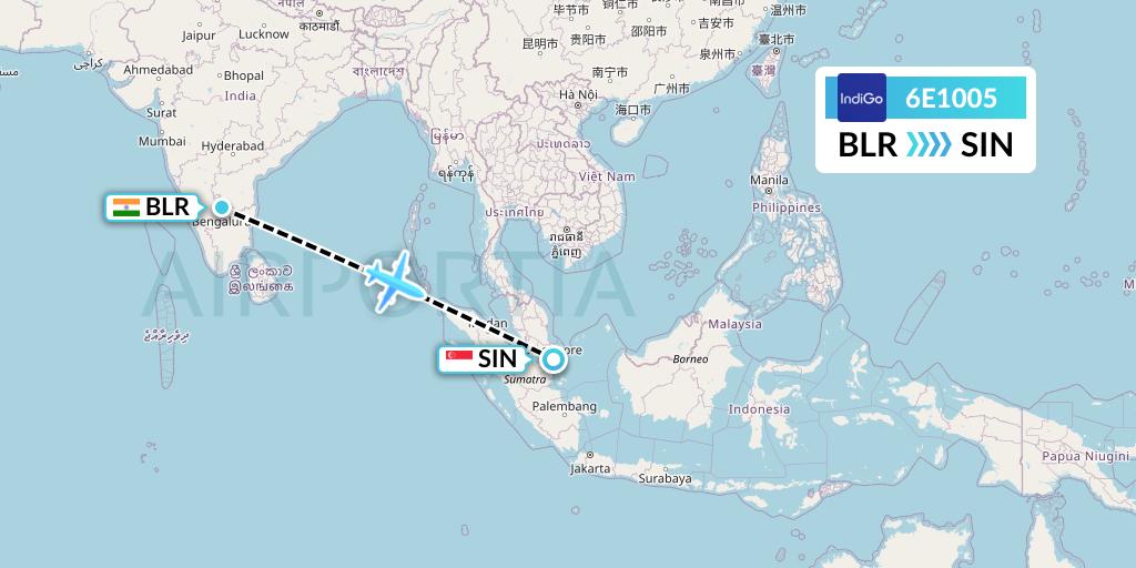 6E1005 Flight Status IndiGo Airlines: Bangalore to Singapore (IGO1005)