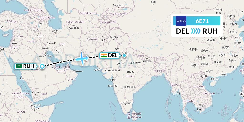 6E71 Flight Status IndiGo Airlines: Delhi to Riyadh (IGO71)