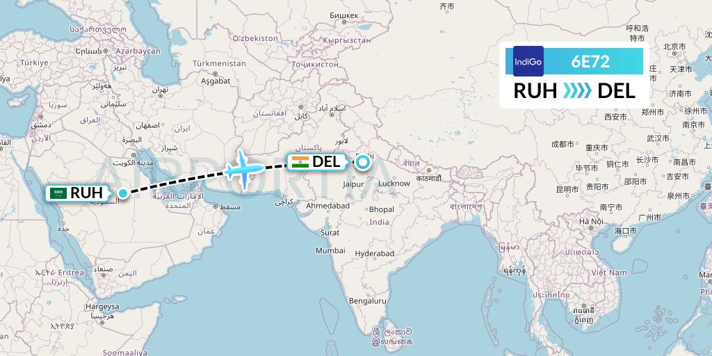 6E72 Flight Status IndiGo Airlines: Riyadh to Delhi (IGO72)
