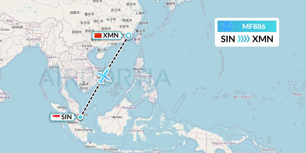 MF886 Flight Status Xiamen Airlines: Singapore to Xiamen (CXA886)