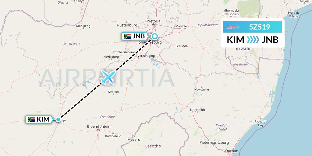 5Z519 Flight Status CemAir: Kimberley to Johannesburg (KEM519)