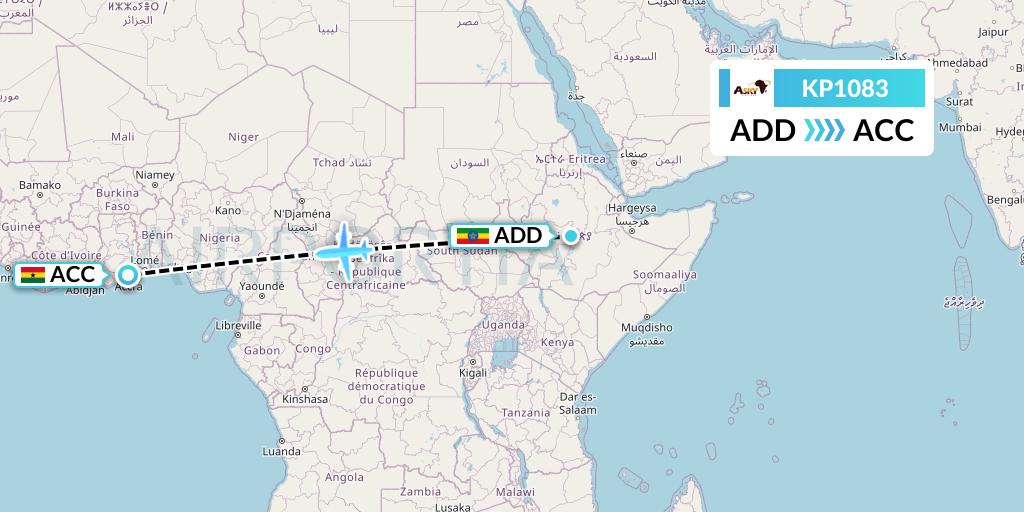 KP1083 Flight Status ASKY: Addis Ababa to Accra (SKK1083)