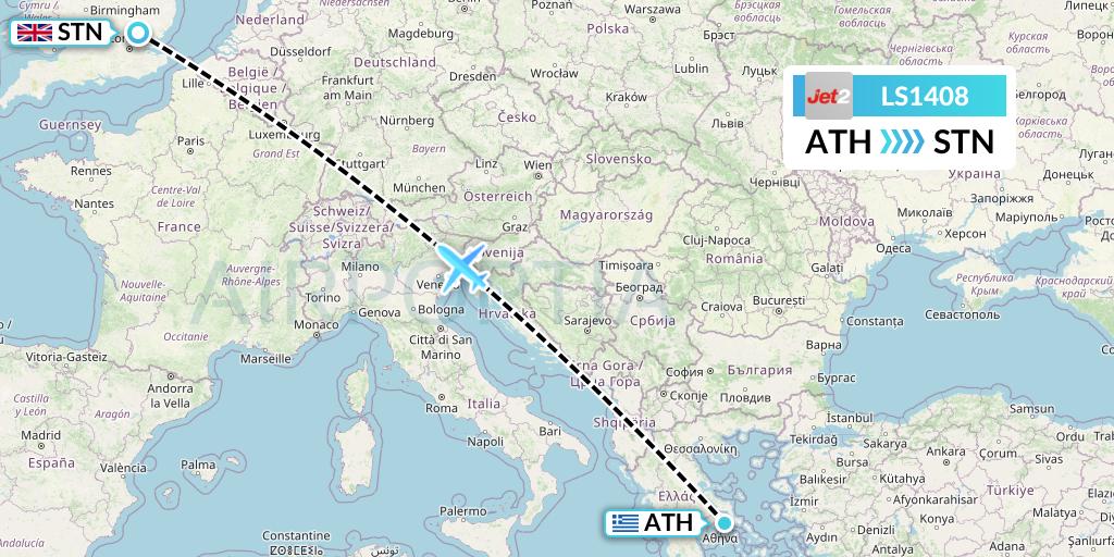 LS1408 Flight Status Jet2: Athens to London (EXS1408)