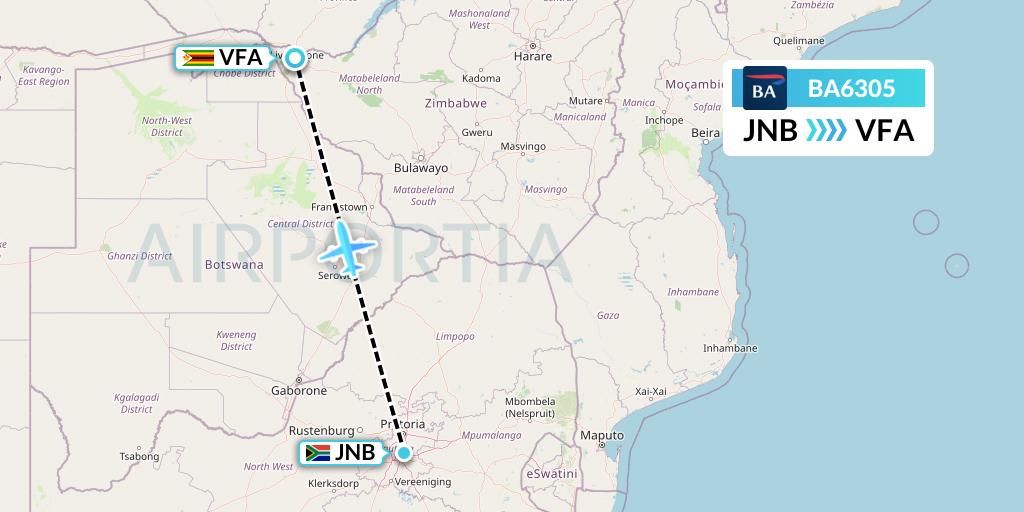 BA6305 Flight Status British Airways: Johannesburg to Victoria Falls ...