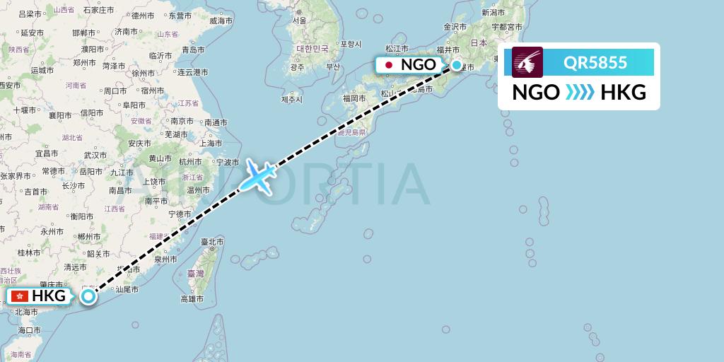 QR5855 Flight Status Qatar Airways: Nagoya to Hong Kong (QTR5855)