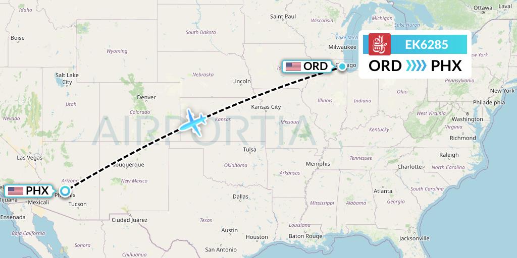 EK6285 Flight Status Emirates: Chicago to Phoenix (UAE6285)
