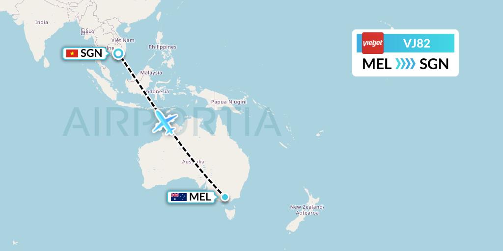 VJ82 Flight Status VietJet Air: Melbourne to Ho Chi Minh City (VJC82)