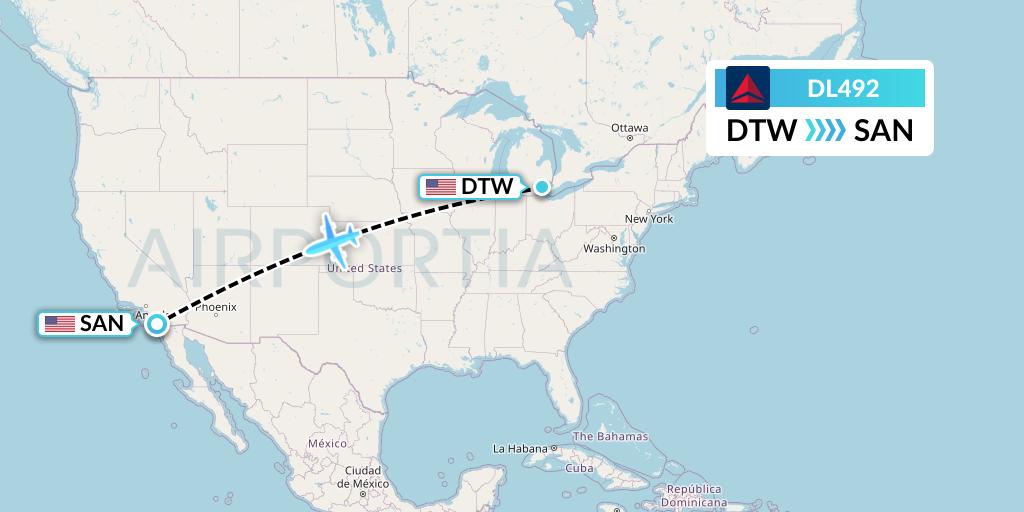 DL492 Flight Status Delta Air Lines: Detroit to San Diego (DAL492)
