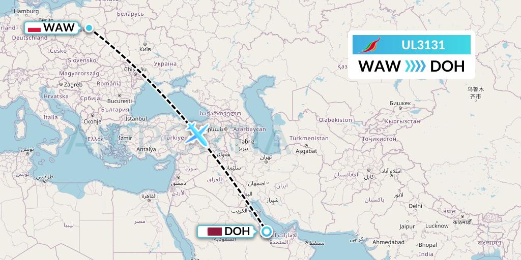 UL3131 Flight Status SriLankan Airlines: Warsaw to Doha (ALK3131)