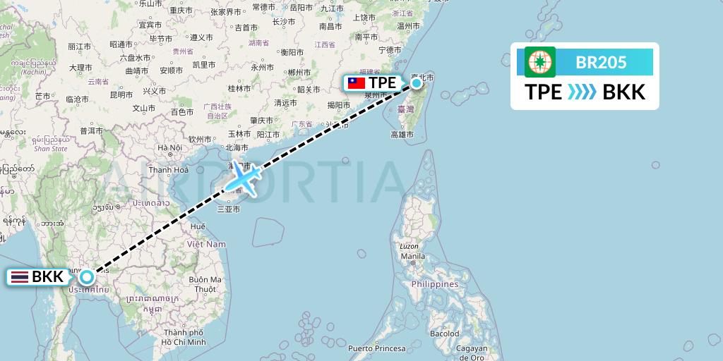BR205 Flight Status EVA Air: Taipei to Bangkok (EVA205)