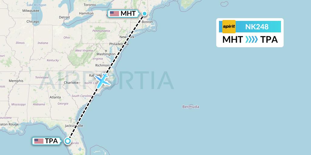 NK248 Flight Status Spirit Airlines: Manchester to Tampa (NKS248)