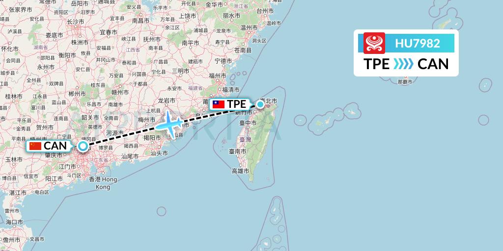 HU7982 Flight Status Hainan Airlines: Taipei to Guangzhou (CHH7982)