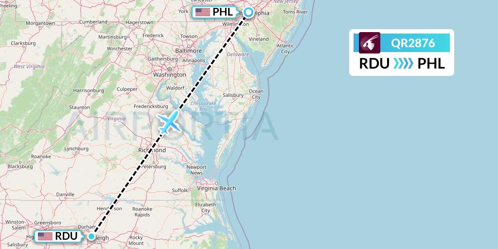 QR2876 Flight Status Qatar Airways: Raleigh-Durham to Philadelphia ...