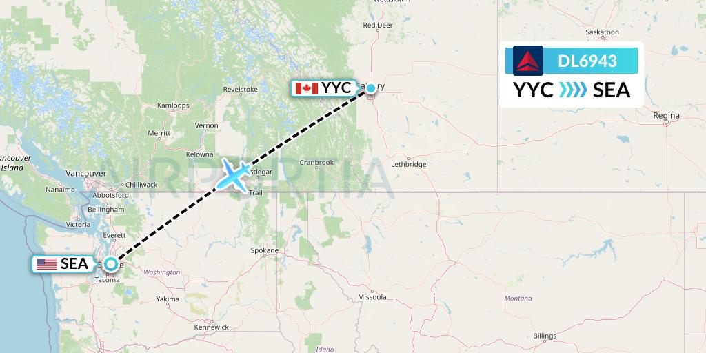 DL6943 Flight Status Delta Air Lines: Calgary to Seattle (DAL6943)