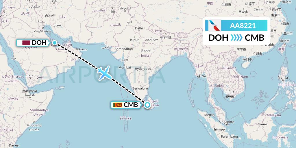 AA8221 Flight Status American Airlines: Doha to Colombo (AAL8221)