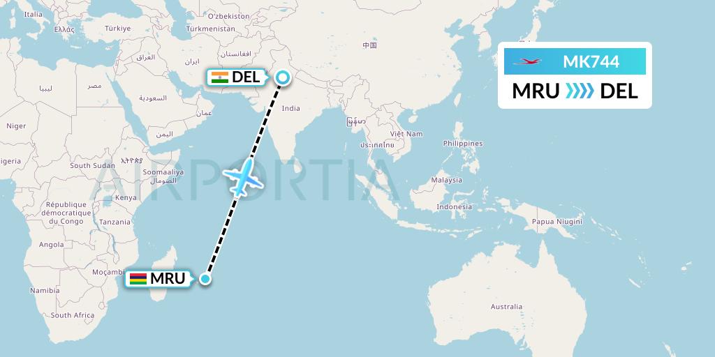MK744 Flight Status Air Mauritius: Port Louis to Delhi (MAU744)