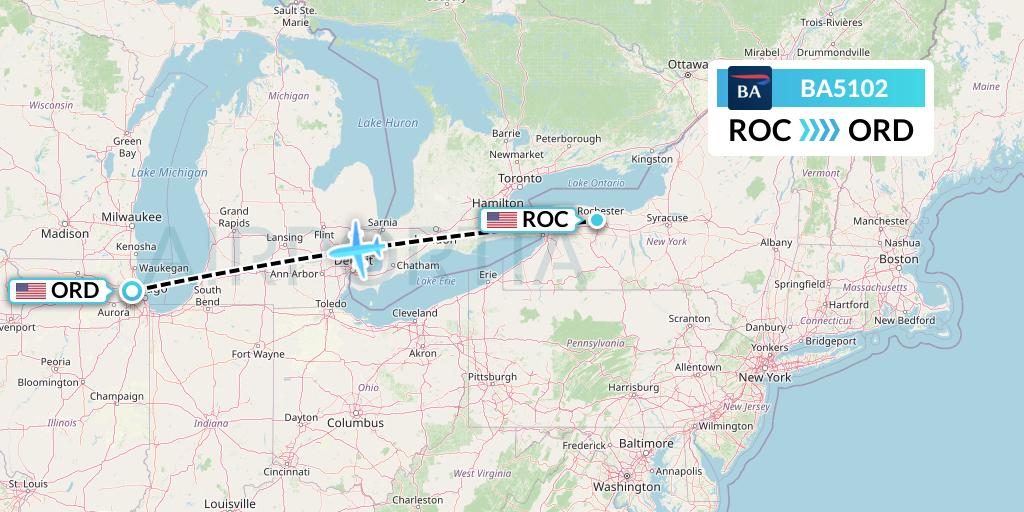BA5102 Flight Status British Airways: Rochester to Chicago (BAW5102)