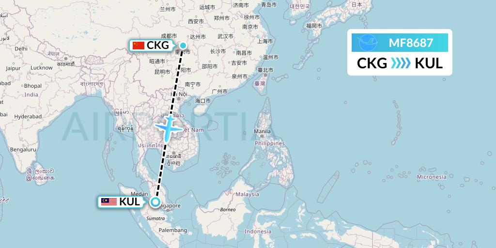 MF8687 Flight Status Xiamen Airlines: Chongqing to Kuala Lumpur (CXA8687)