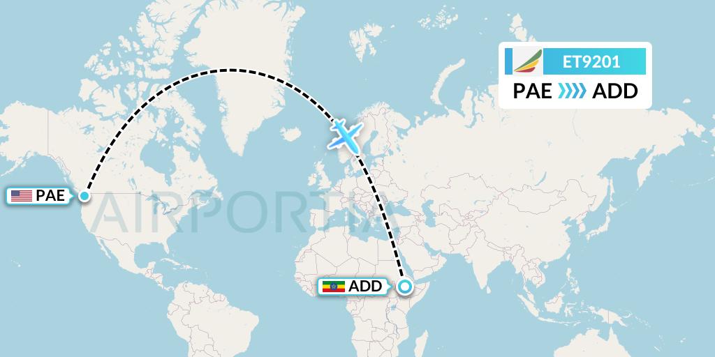 ET9201 Flight Status Ethiopian Airlines: Everett to Addis Ababa (ETH9201)