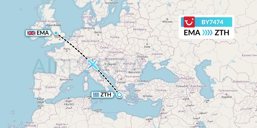 BY7474 Flight Status TUI Airways: East Midlands to Zakynthos (TOM7474)