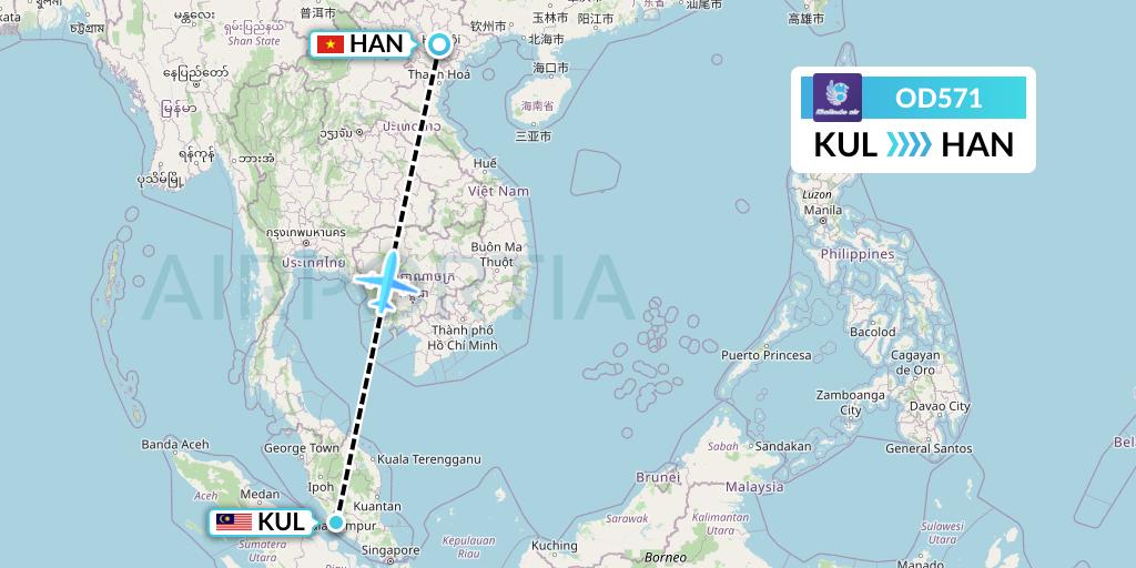 OD571 Flight Status Batik Air Malaysia: Kuala Lumpur to Hanoi (MXD571)