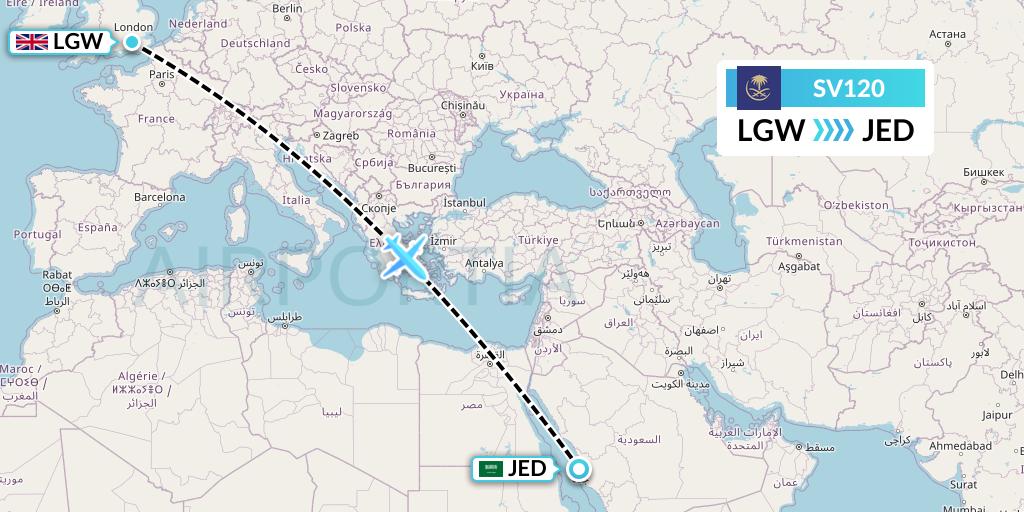 SV120 Flight Status Saudi Arabian Airlines: London to Jeddah (SVA120)