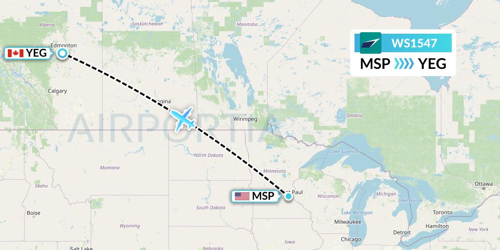 WS1547 Flight Status WestJet: Minneapolis to Edmonton (WJA1547)