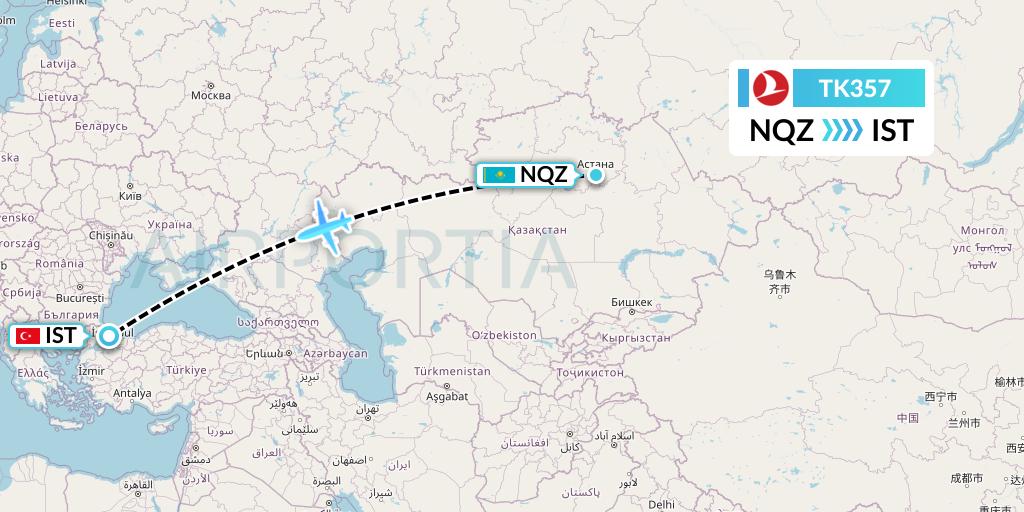 TK357 Flight Status Turkish Airlines: Astana to Istanbul (THY357)