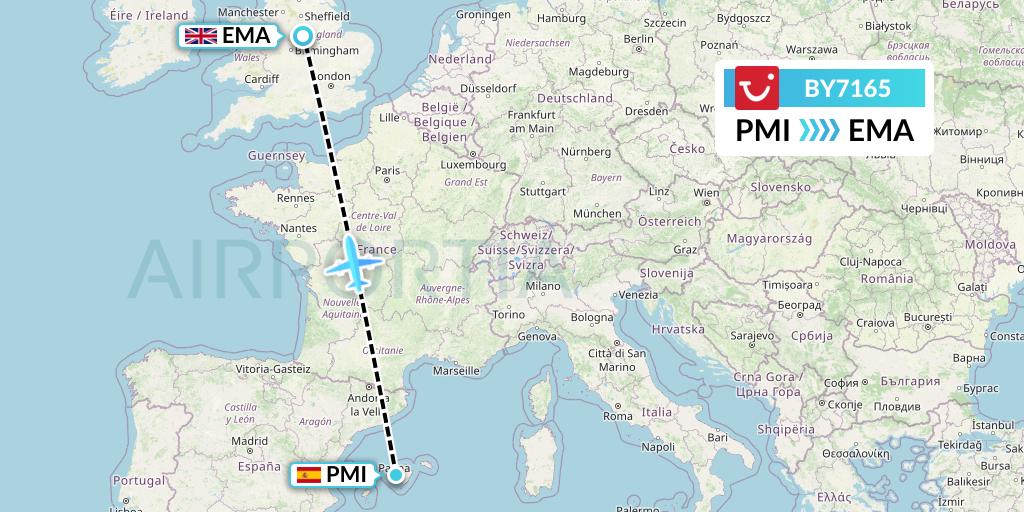 BY7165 Flight Status TUI Airways: Palma de Mallorca to East Midlands ...