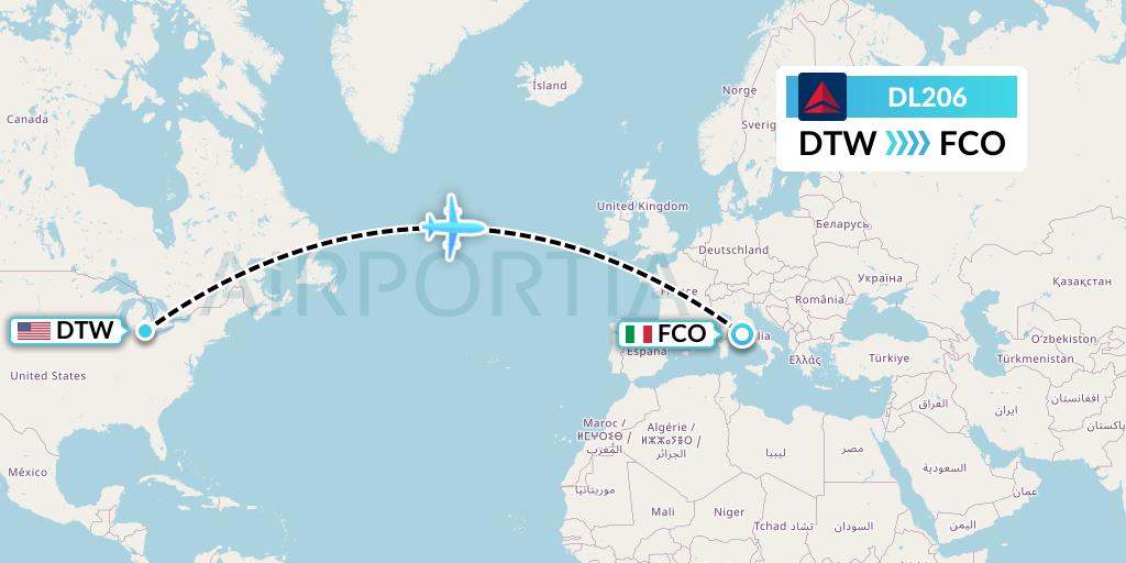 DL206 Flight Status Delta Air Lines: Detroit to Rome (DAL206)