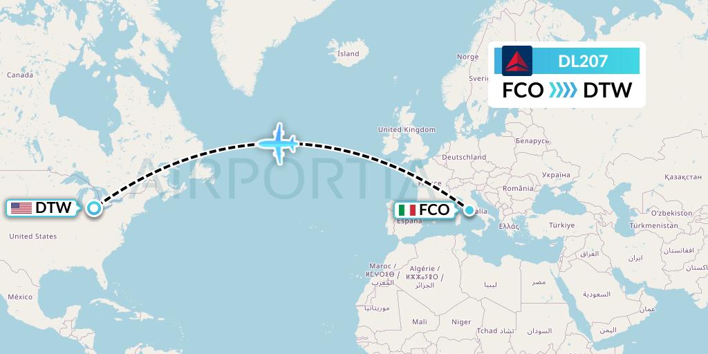 DL207 Flight Status Delta Air Lines: Rome to Detroit (DAL207)