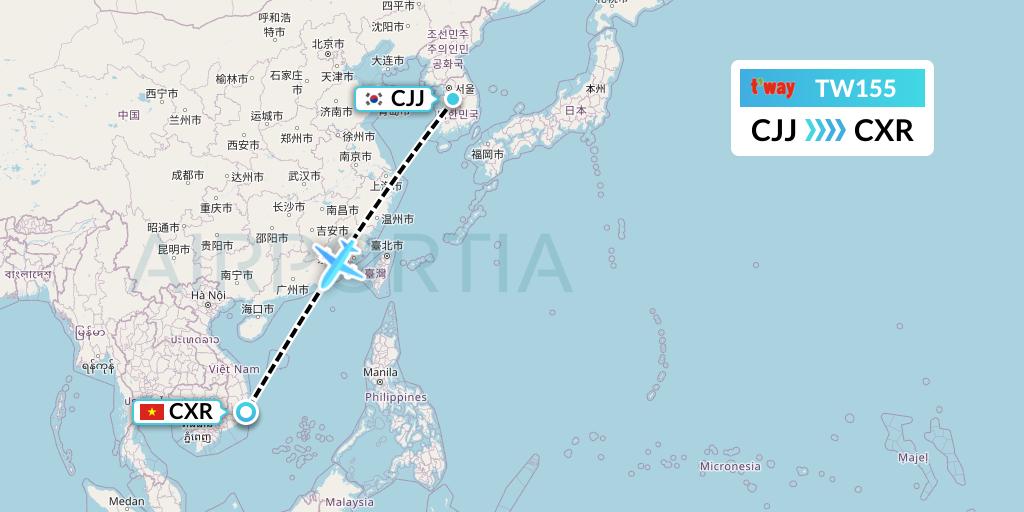 TW155 Flight Status T'way Air: Cheongju to Nha Trang (TWB155)