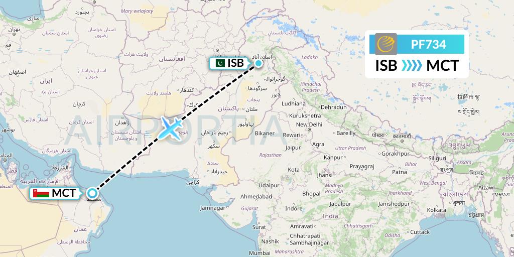 PF734 Flight Status Air Sial: Islamabad to Muscat (SIF734)