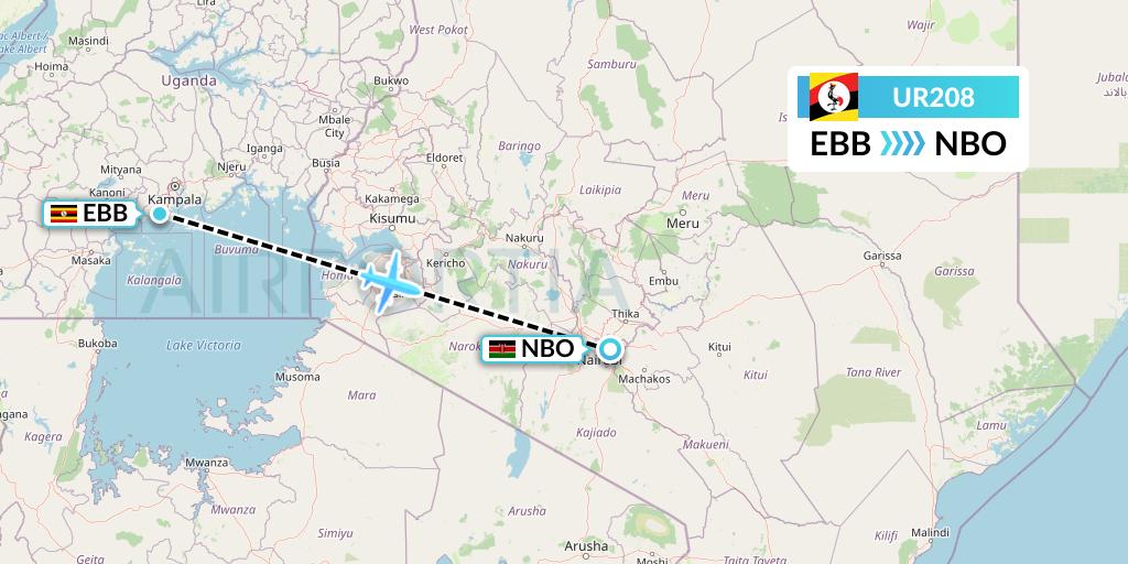 UR208 Flight Status Uganda Airlines: Entebbe to Nairobi (UGD208)