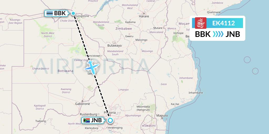 EK4112 Flight Status Emirates: Kasane to Johannesburg (UAE4112)