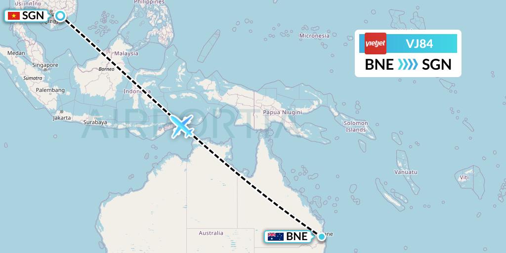 VJ84 Flight Status VietJet Air: Brisbane to Ho Chi Minh City (VJC84)
