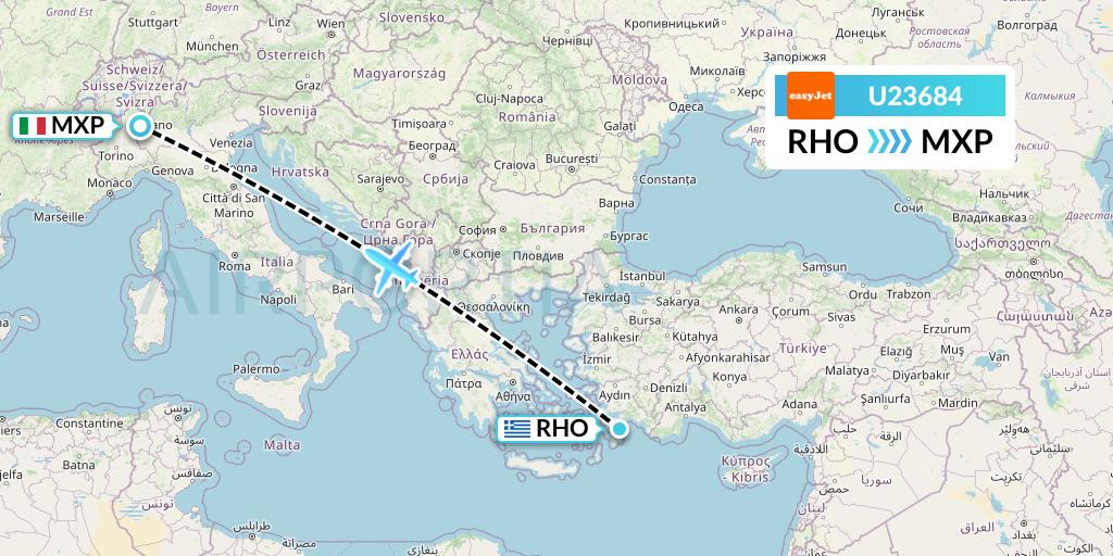 U23684 Flight Status EasyJet: Rhodes to Milan (EZY3684)
