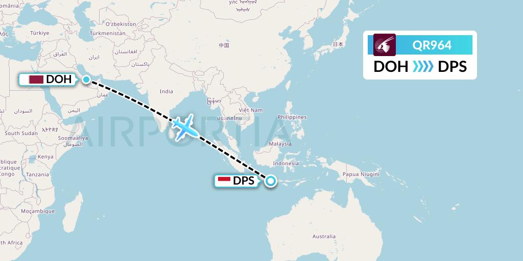 QR964 Flight Status Qatar Airways: Doha to Denpasar (QTR964)