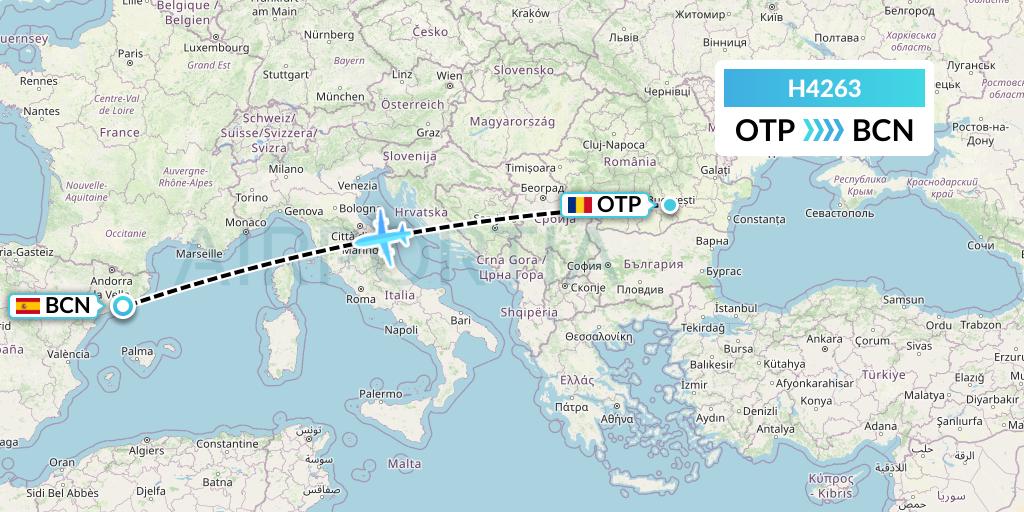 H4263 Flight Status Hisky Europe Srl: Bucharest to Barcelona (HYS263)