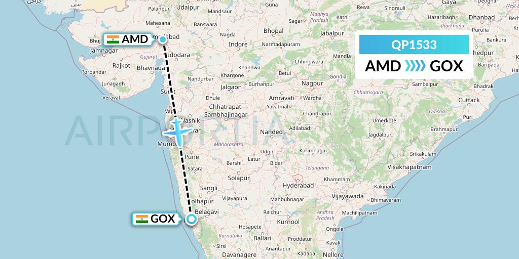 QP1533 Flight Status Akasa Air: Ahmedabad to Goa (AKJ1533)