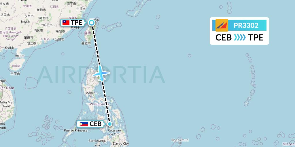 PR3302 Flight Status Philippine Airlines: Cebu to Taipei (PAL3302)