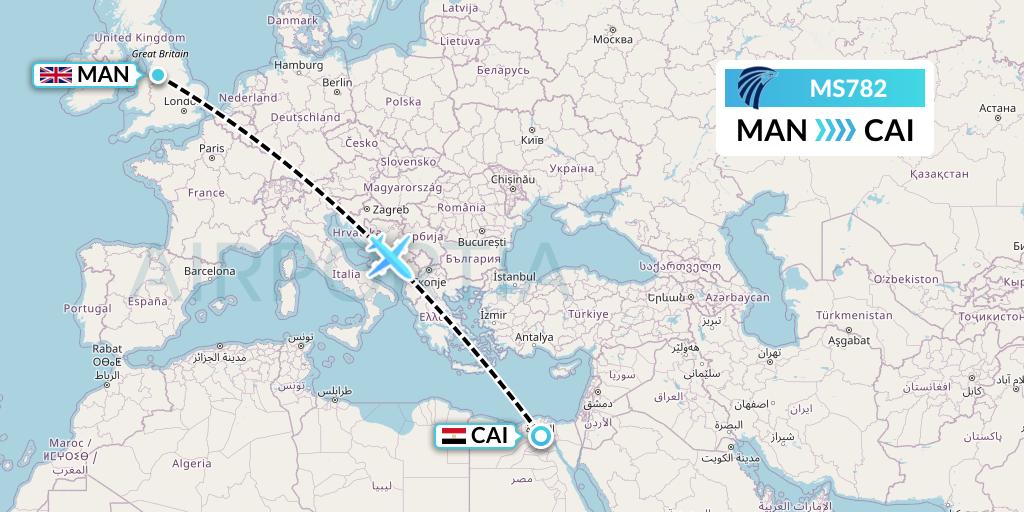 MS782 Flight Status EgyptAir: Manchester to Cairo (MSR782)